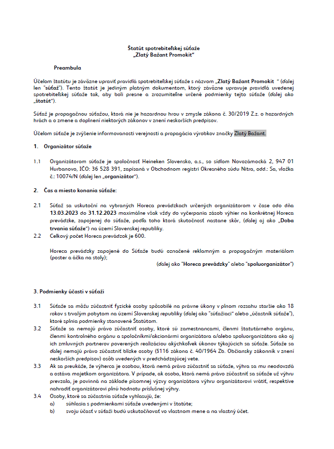 ZB 1012 - promokit štatút - Heineken Slovensko